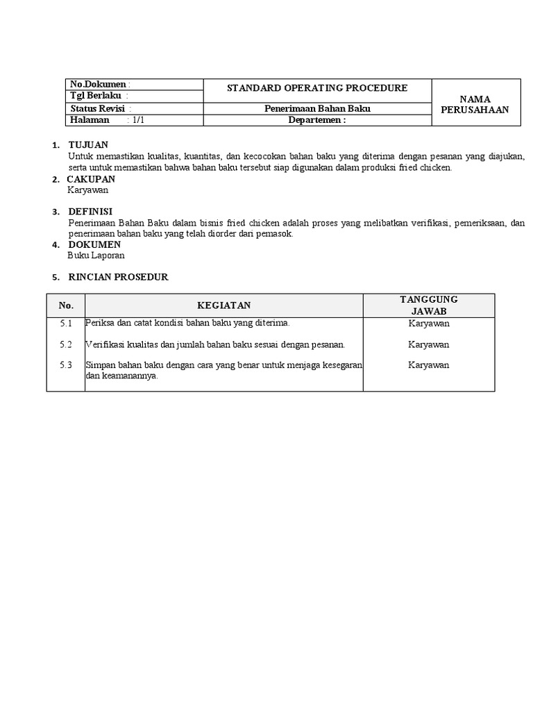 Sop Penerimaan Bahan Baku | PDF