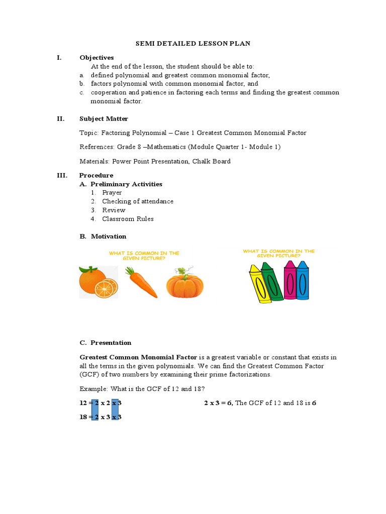 DLP Lesson 1 - Week 1 | PDF | Factorization | Polynomial