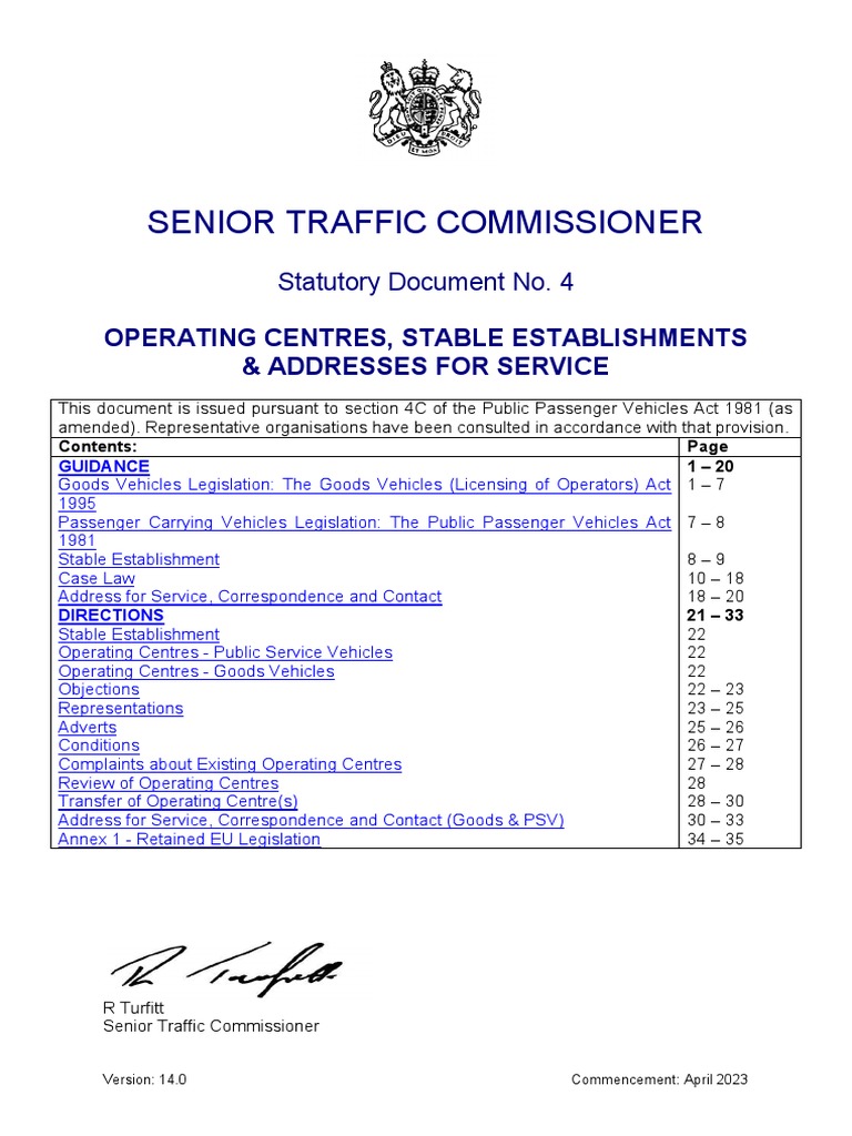 Stat Doc 4 Operating Centres - Version 14.0 | PDF | License | Traffic