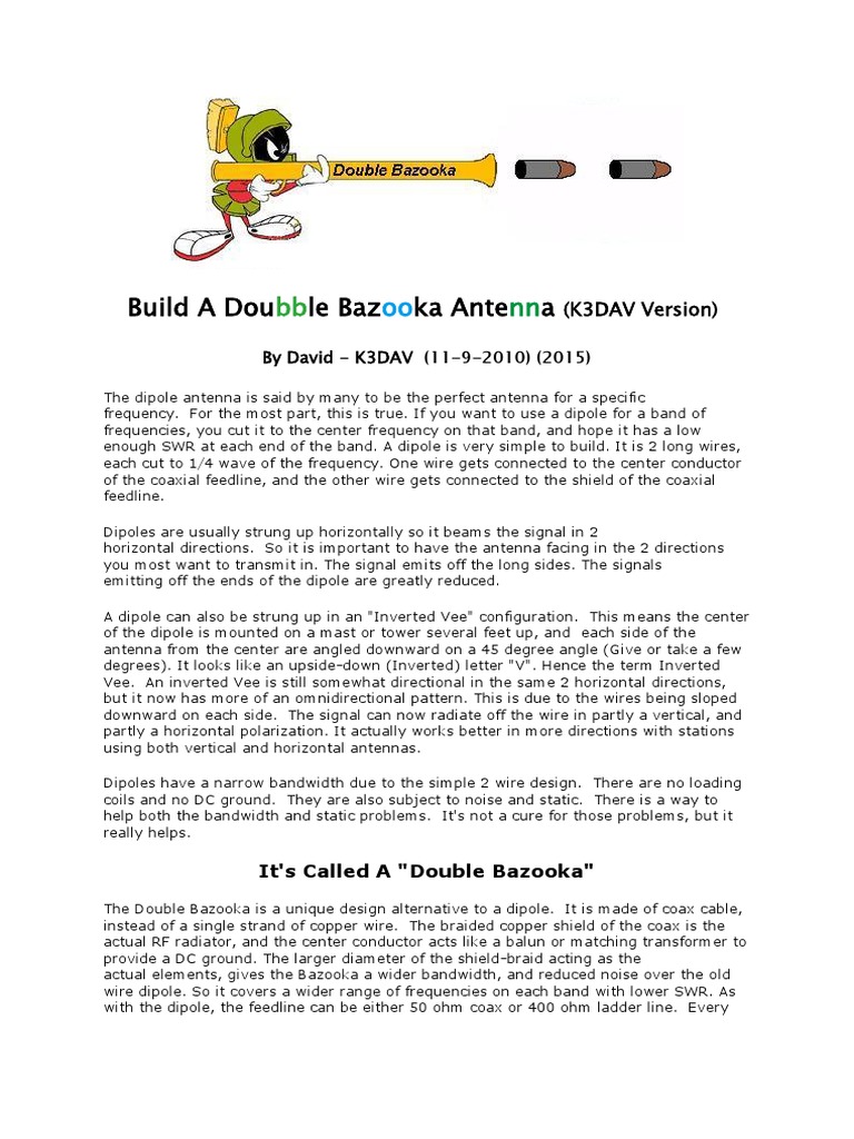Build A Double Bazooka Antenna (K3DAV Version) | PDF | Coaxial Cable ...
