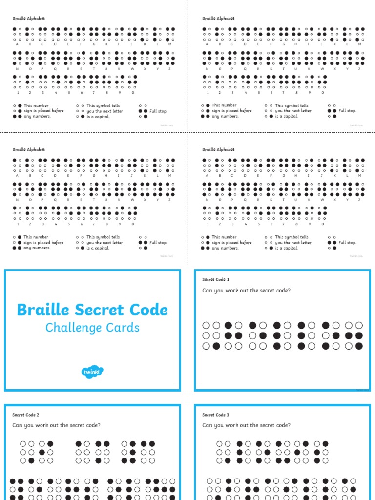 Braille Secret Code Challenge Cards - Ver - 6 | PDF | Written ...