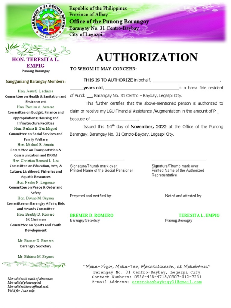 Authorization Senior Citizen | PDF