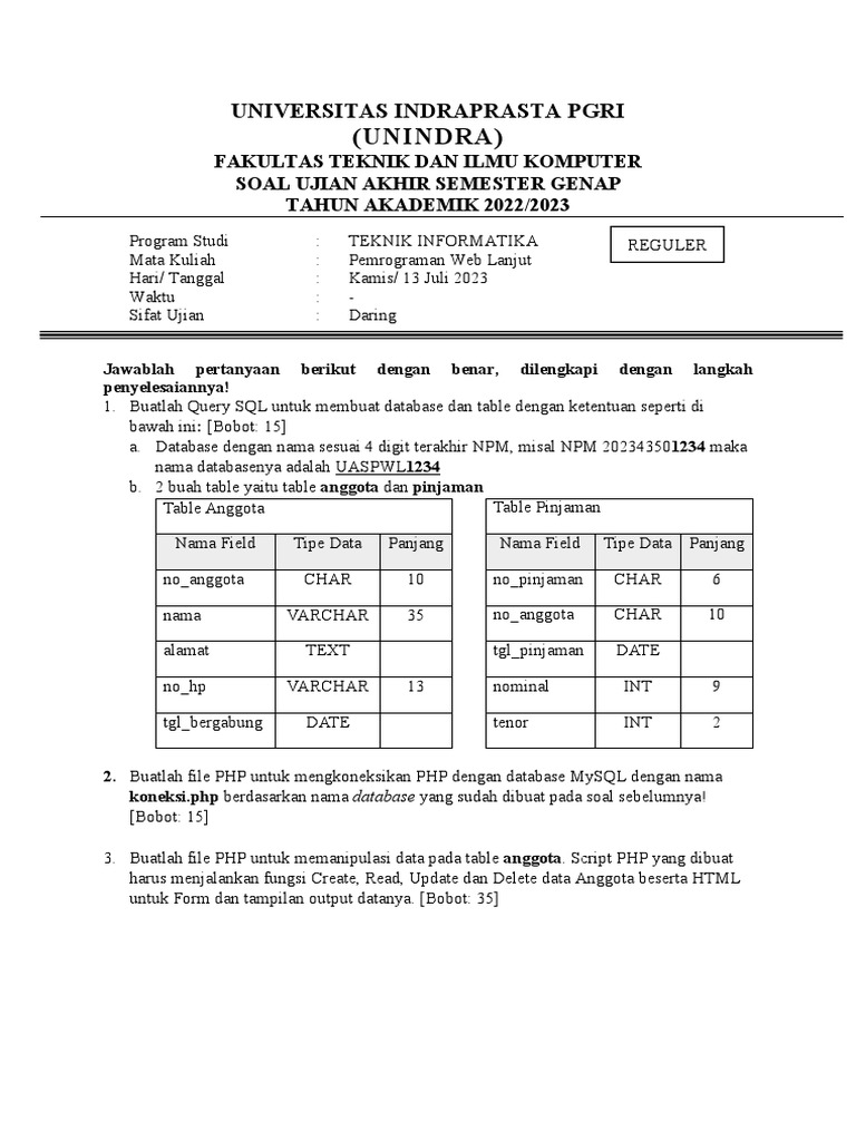 UAS Web Lanjut Reg Daring | PDF