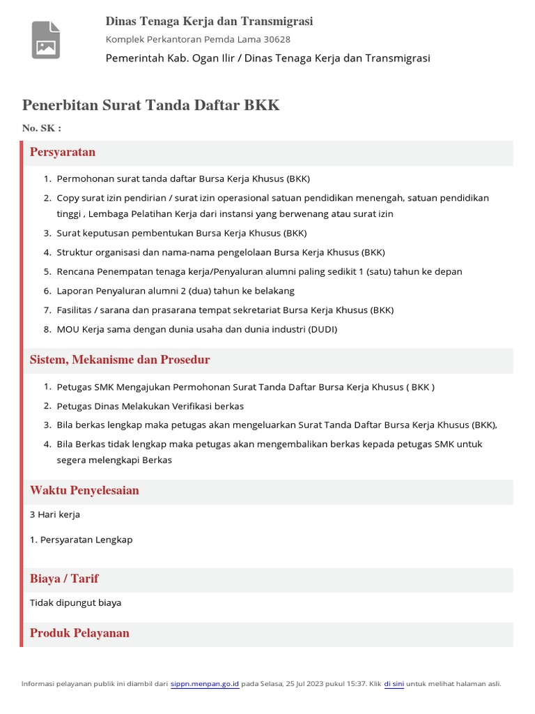 Penerbitan Surat Tanda Daftar BKK | PDF