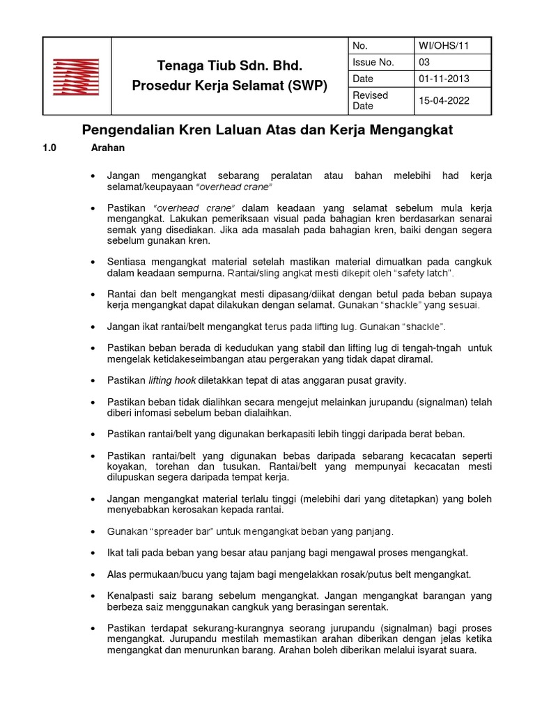 SWP For Overhead Crane | PDF