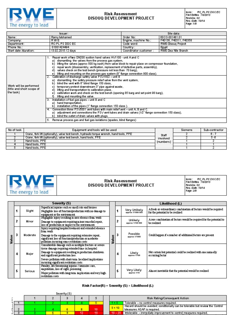 Siemens Risk Assessment Shutdown 2015 | PDF | Valve | Pollution