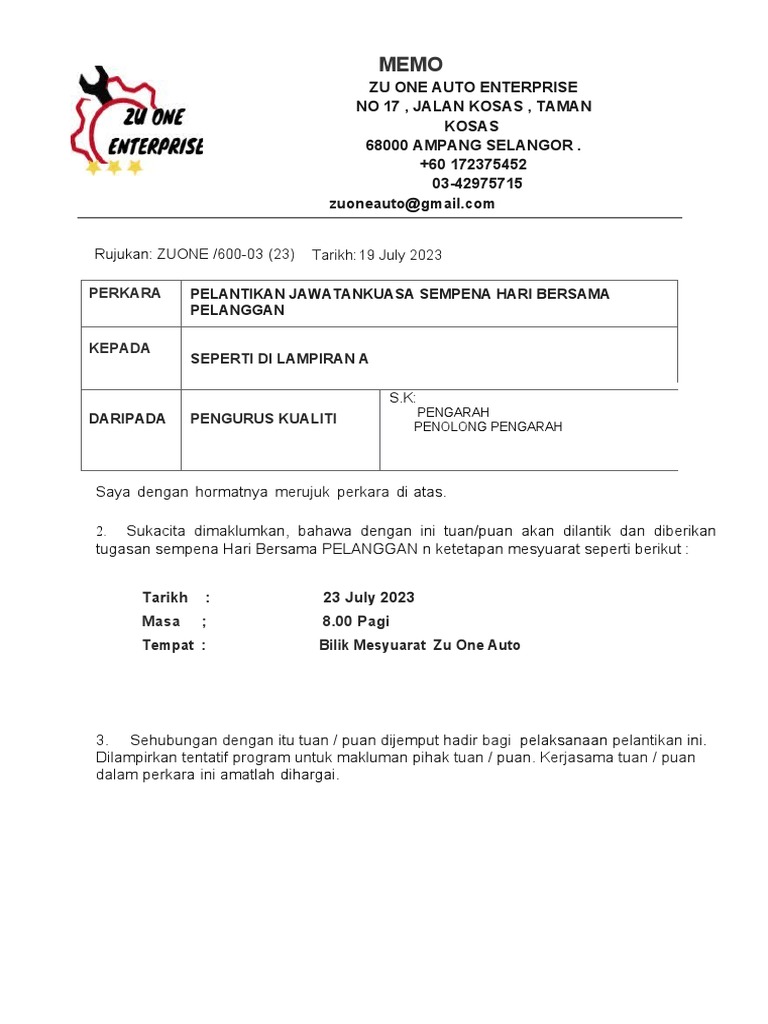 MEMO Perlantikan | PDF