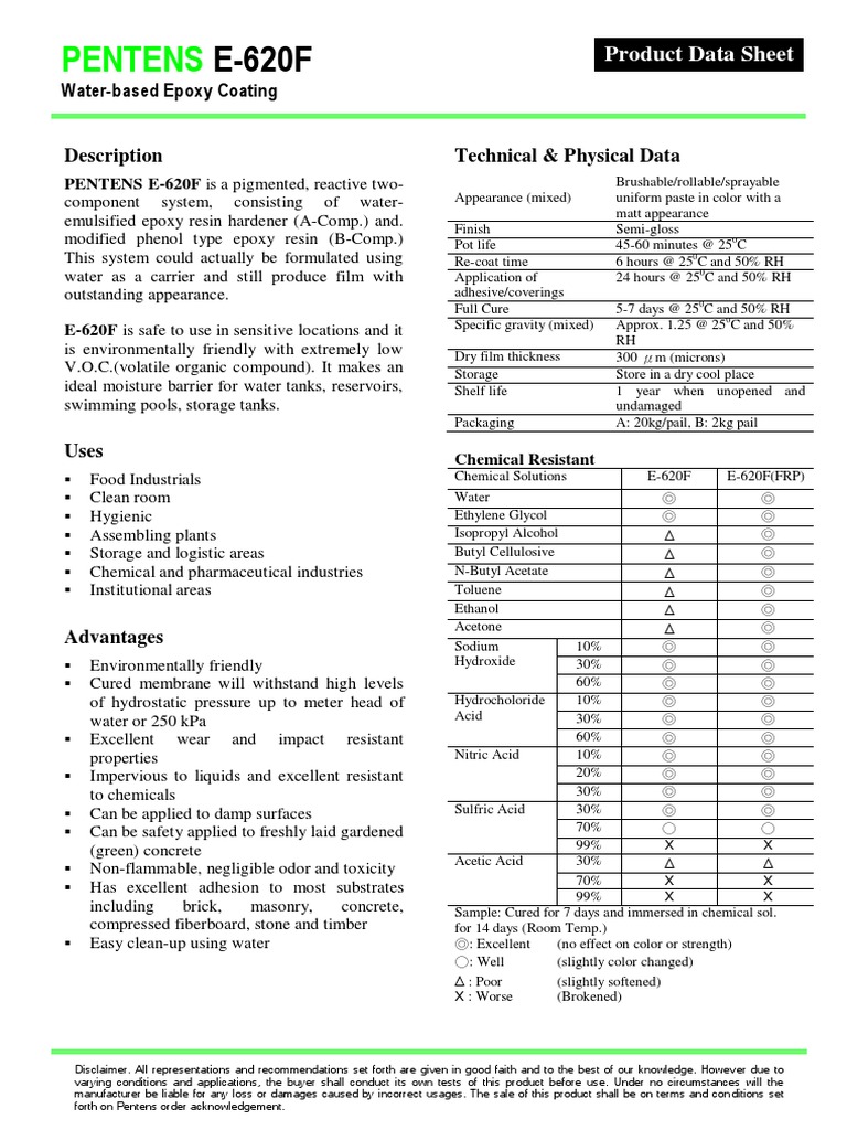 Pentens E-620F Data Sheet | PDF | Epoxy | Concrete