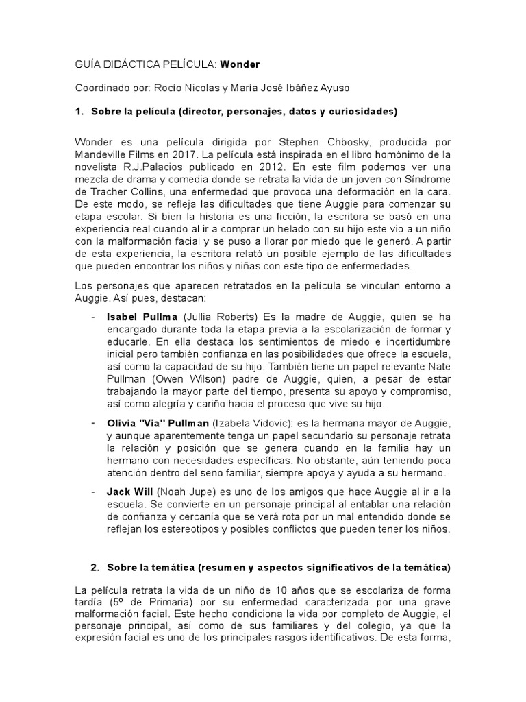 Guía Didáctica Película Wonder | PDF