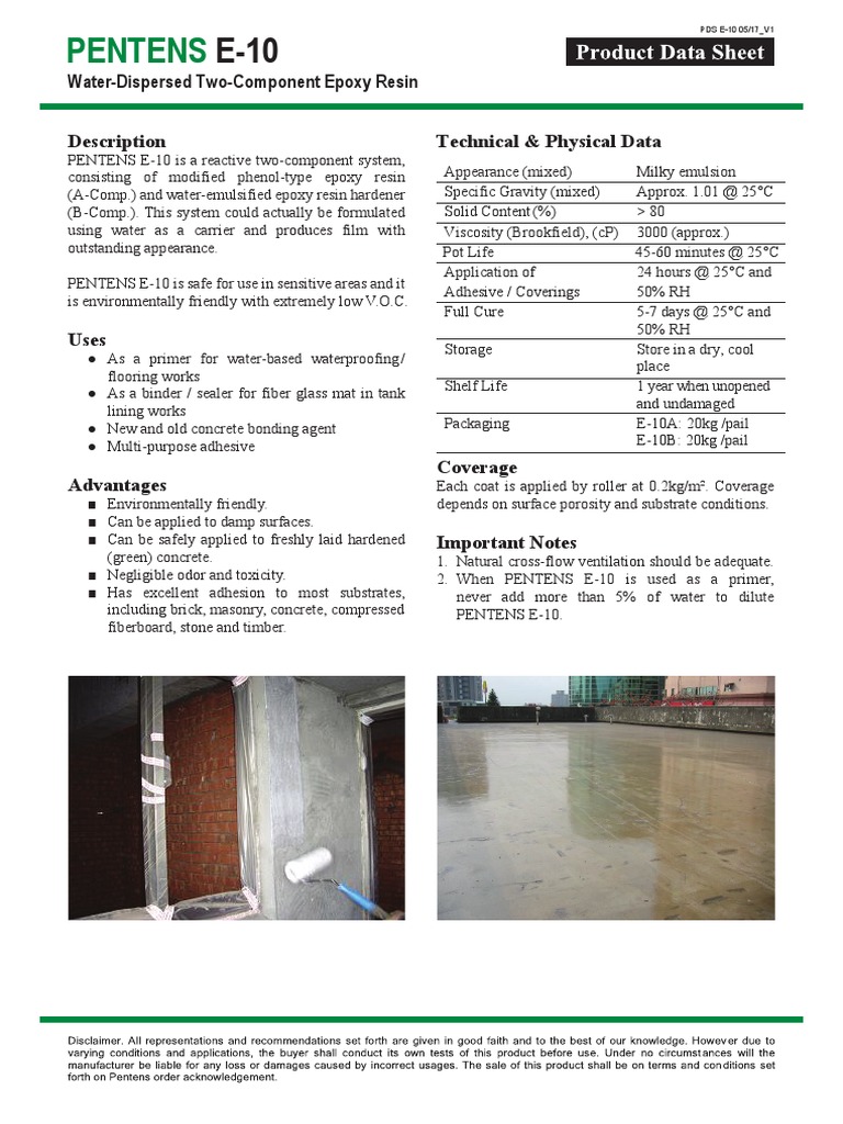 Pentens: Description Technical & Physical Data | PDF | Epoxy | Adhesive