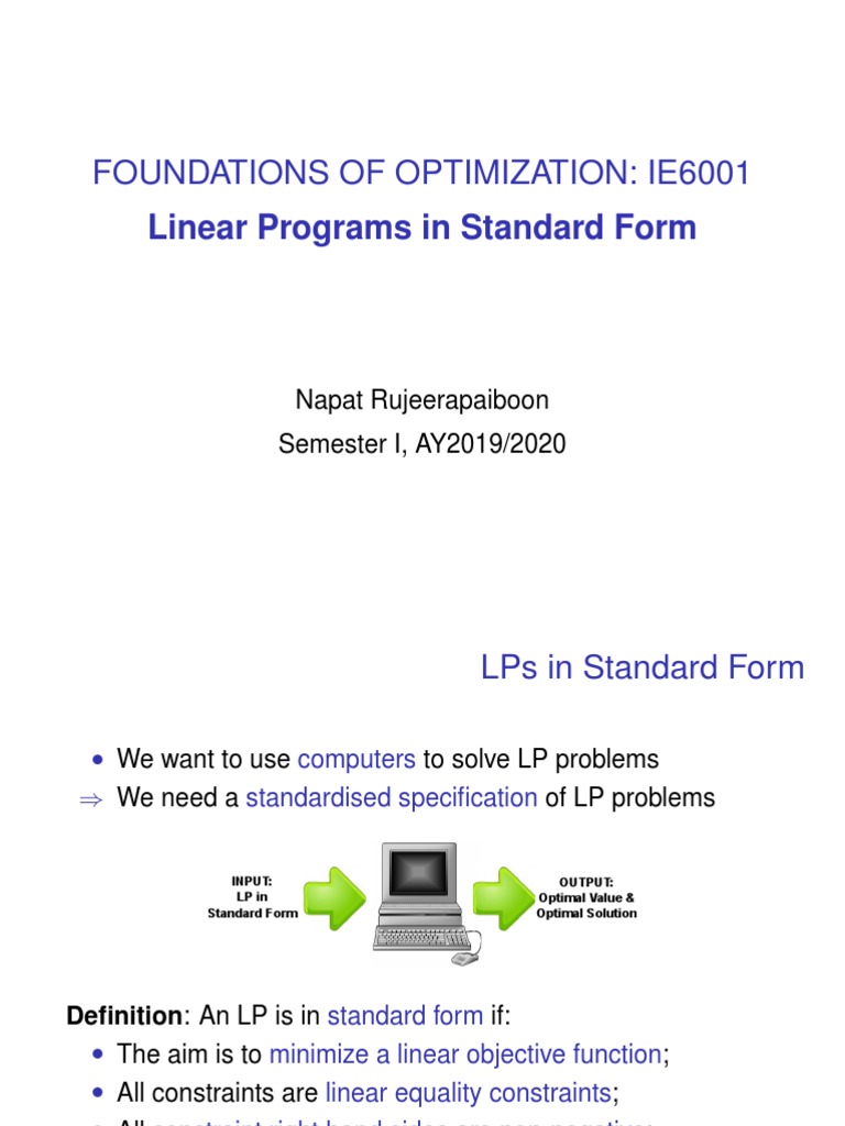 Standard Form Linear Programming Guide | PDF | Mathematical Optimization | Linear Programming