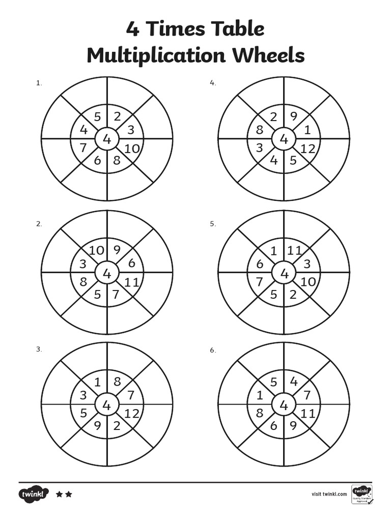 T N 4932 4 Times Table Multiplication Wheels Activity Sheets Ver 2 ...