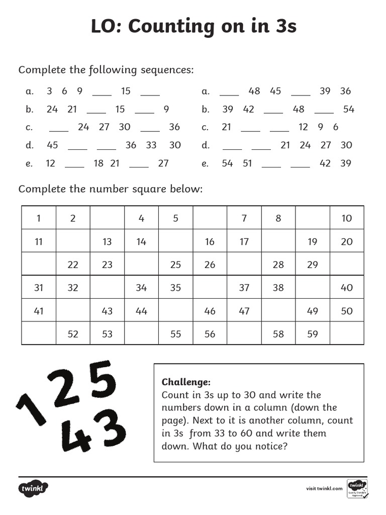 Counting in 3s Worksheet | PDF | Teaching Methods & Materials