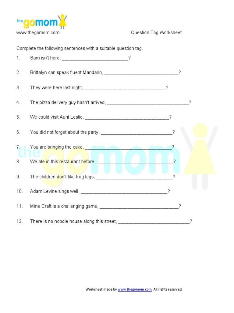 Question Tag Worksheet | PDF