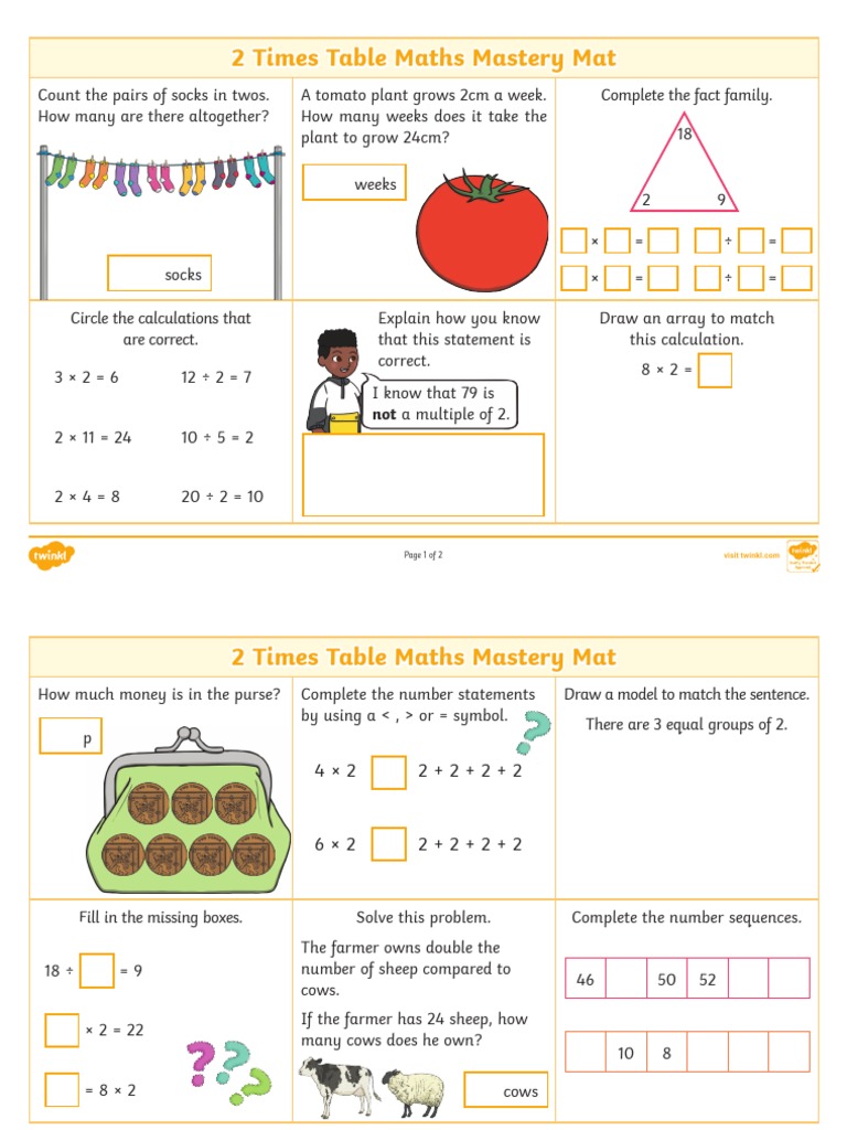 2 Times Table Maths Mastery Mats | PDF | Mathematics