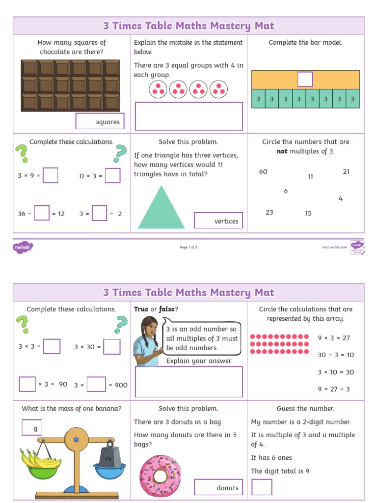 3 Times Table Maths Mastery Mat | PDF | Euclidean Geometry | Mathematics