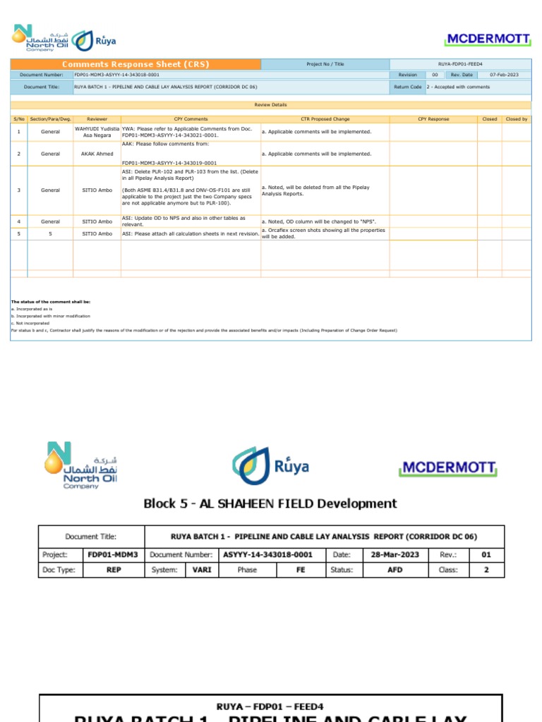 Comments Response Sheet (CRS) | PDF | Pipeline Transport