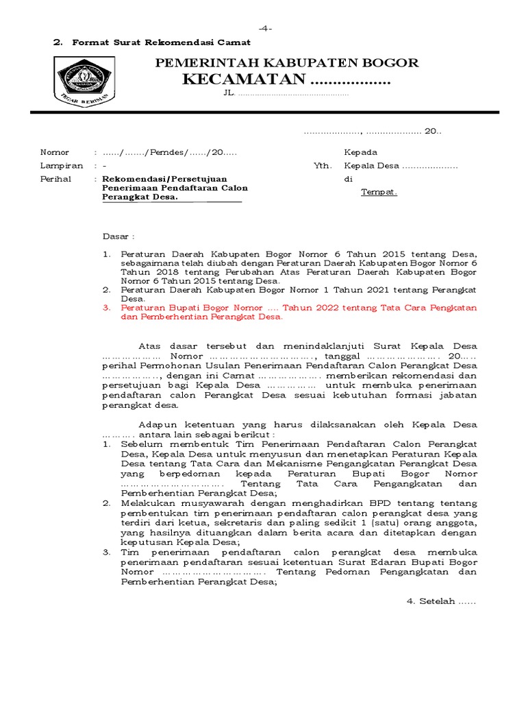 Format Rekomendasi Camat | PDF
