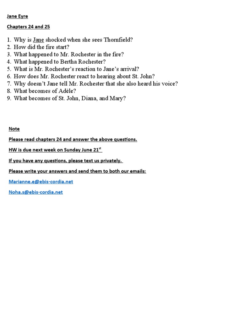 Summary of Jane Eyre Chapters 24-25 | PDF