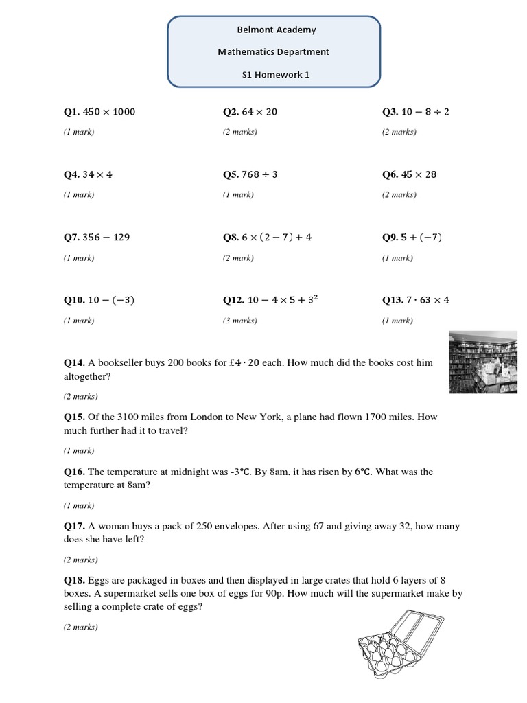 S1 Math Homework Problems | PDF