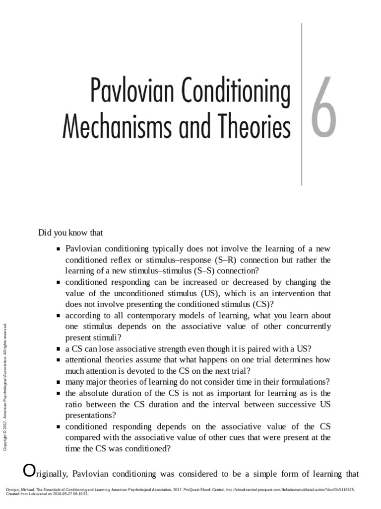 Chapter 6 Pavlovian Conditioning Mechanisms and Theories | PDF ...