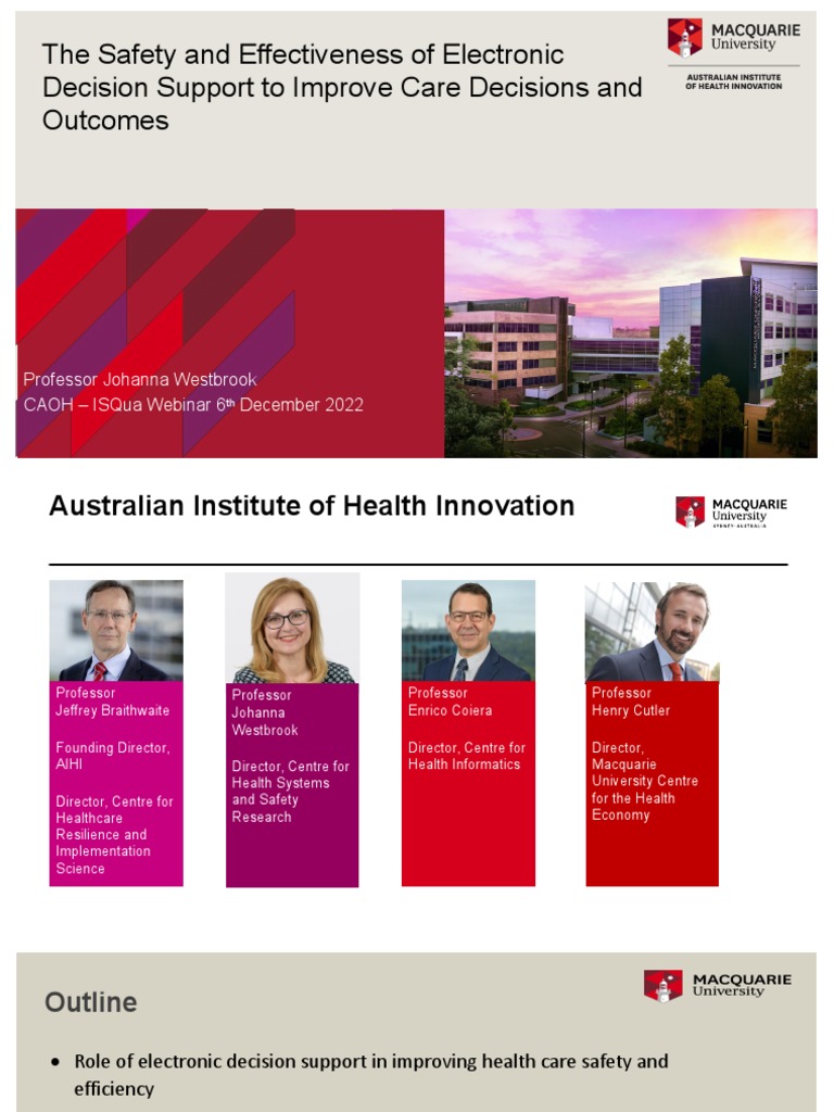 Safety and Effectiveness of Electronic Decisions Support To Improve Care Decisions and Outcomes ...