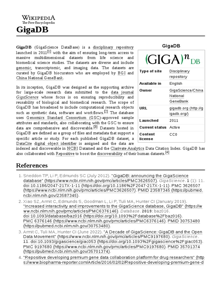 Giga DB | PDF | Bioinformatics | Information Science