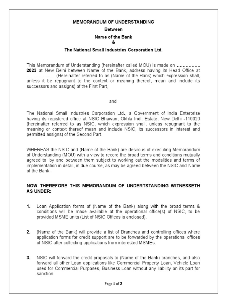 MoU Bank Tie Up Format | Download Free PDF | Loans | Fee