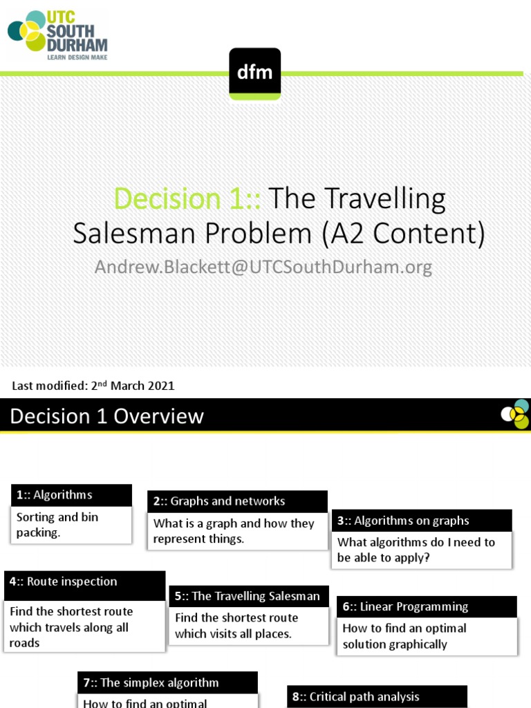Decision Maths 1 Chapter 5 The Travelling Salesman (A2 Content) | PDF | Computational Problems ...