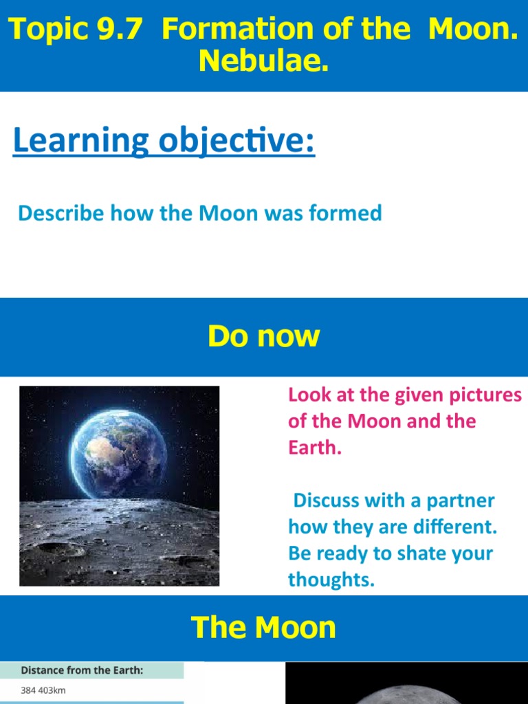 Topic 9.7 Formation of The Moon. Nebulae.: Learning Objective | PDF ...