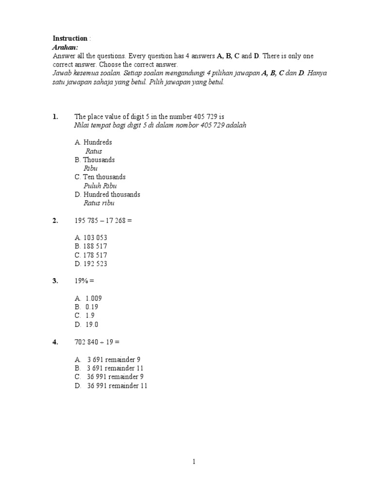 Math Paper 1 Year 5 Pdf