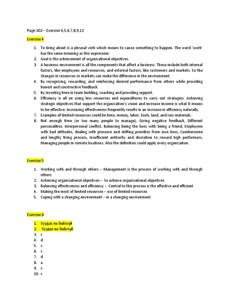 Reading Exercises | PDF | Efficiency | Strategic Management