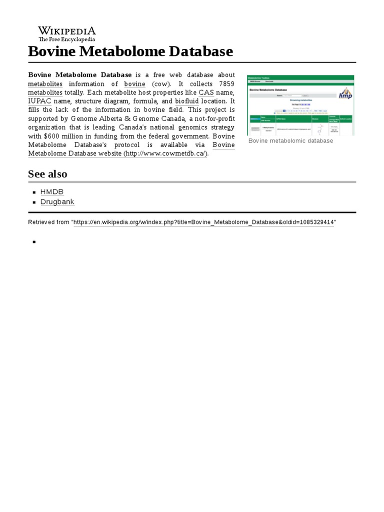 Bovine Metabolome Database Overview | PDF | Wellness | Technology & Engineering