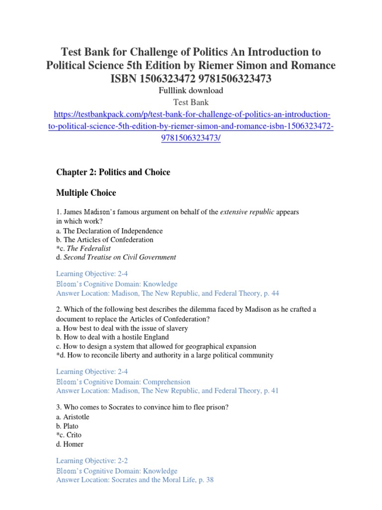 Challenge of Politics An Introduction To Political Science 5th Edition ...