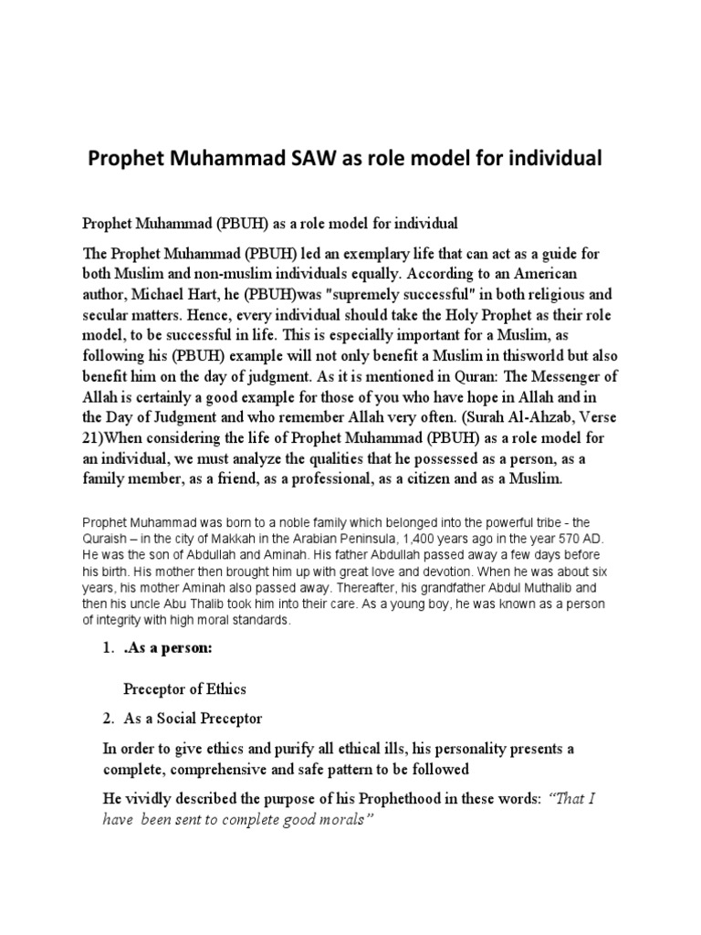 Prophet Muhammad SAW As Role Model For Individual | PDF | Muhammad ...