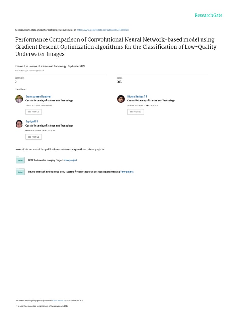 Performance Comparison of Convolutional Neural Network Based Model Using Gradient Descent ...