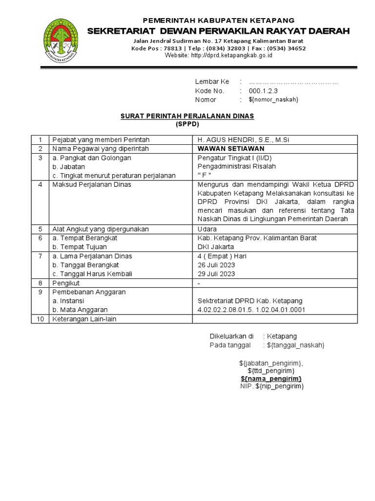 SPPD Wawan Setiawan Jakarta 26-29 | PDF