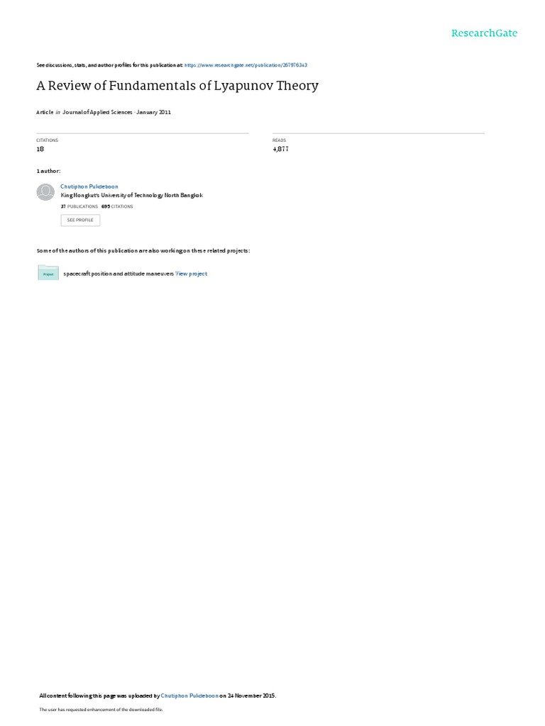 A Review of Fundamentals of Lyapunov Theory | PDF | Stability Theory | Mathematics
