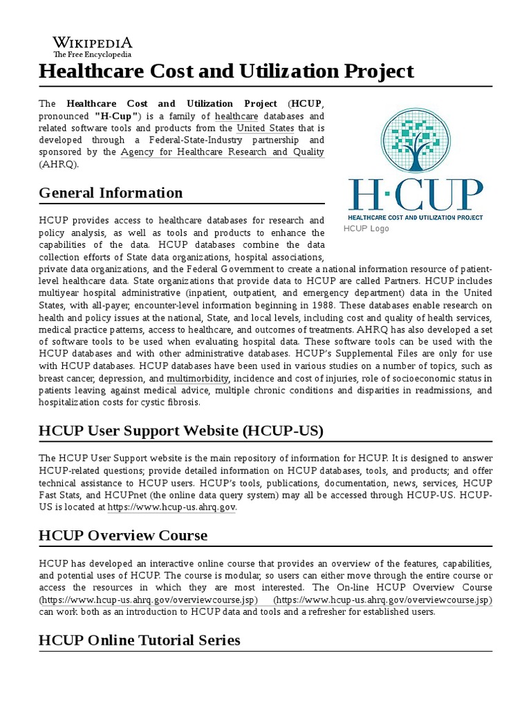 Healthcare Cost and Utilization Project | PDF | Health Care | Clinical ...