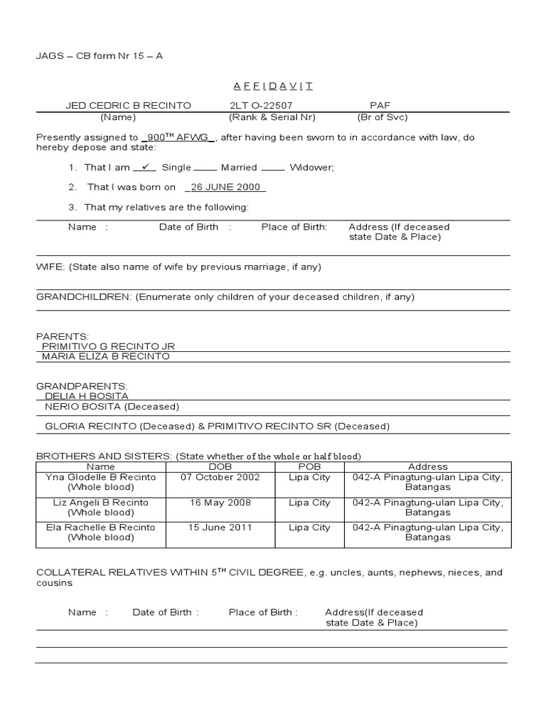 Jago Form15-A | PDF | Affidavit | Family