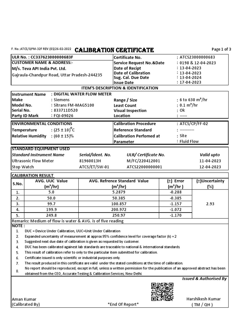 Water Flow Meter | PDF | Calibration | Flow Measurement