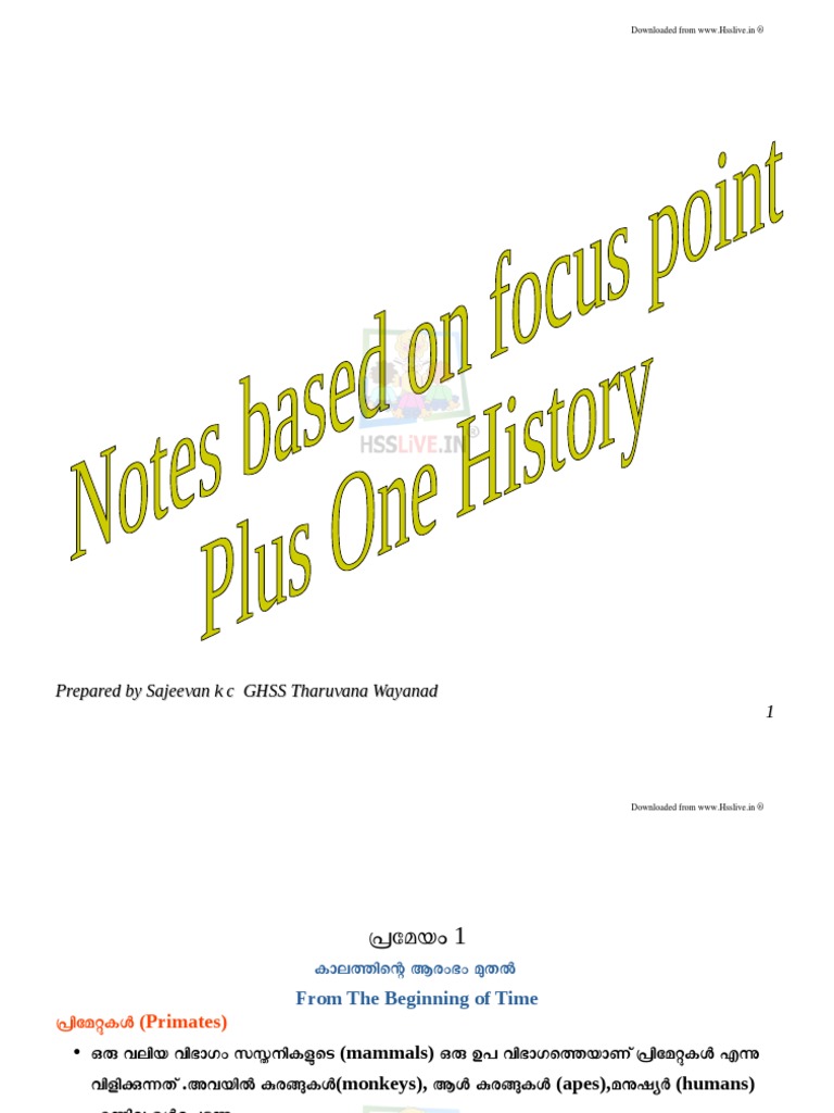 Hsslive Xi History Focus Based Notes by Sajeevan | PDF
