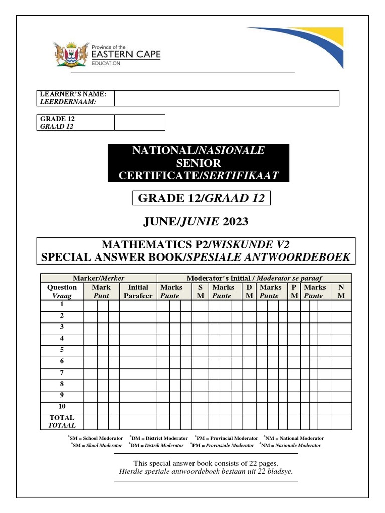 MATHS P2 ANSWER BOOOK GR12 JUNE 2023 - Afr+English | PDF