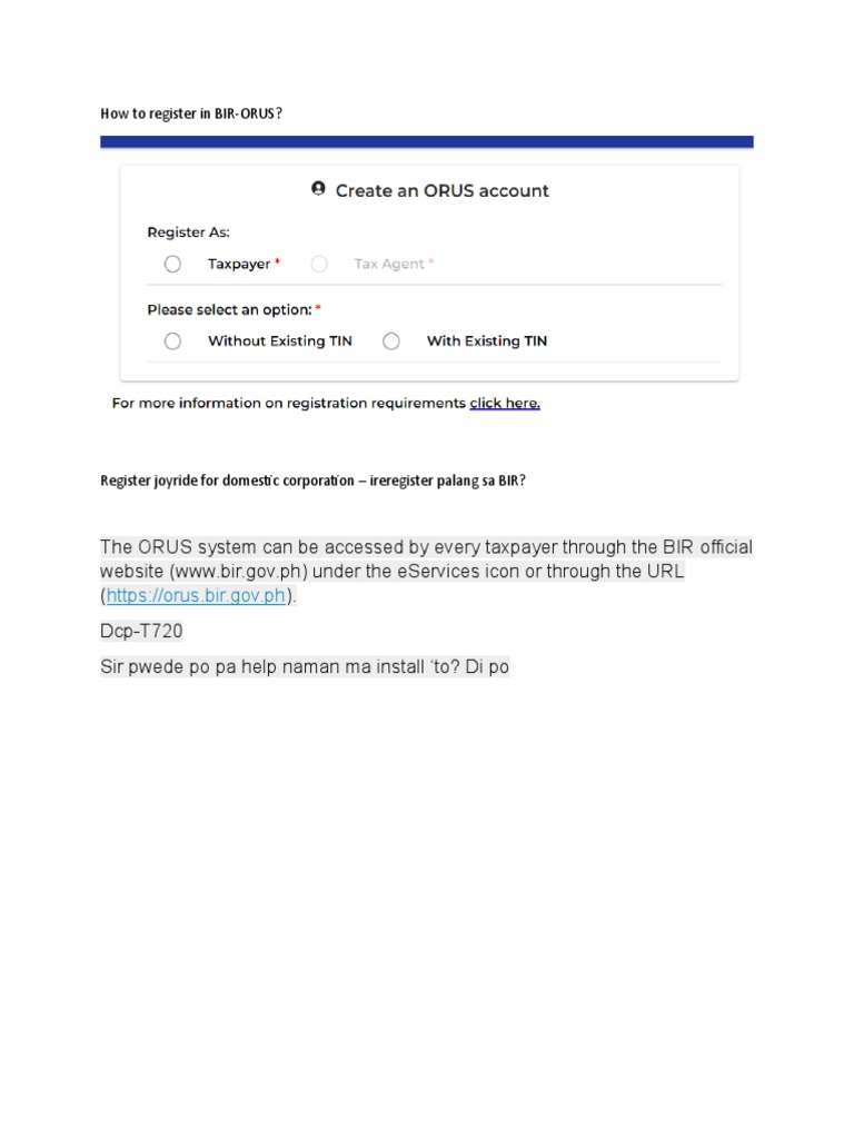 How To Register in BIR ORUS | PDF | Cyberspace | Business