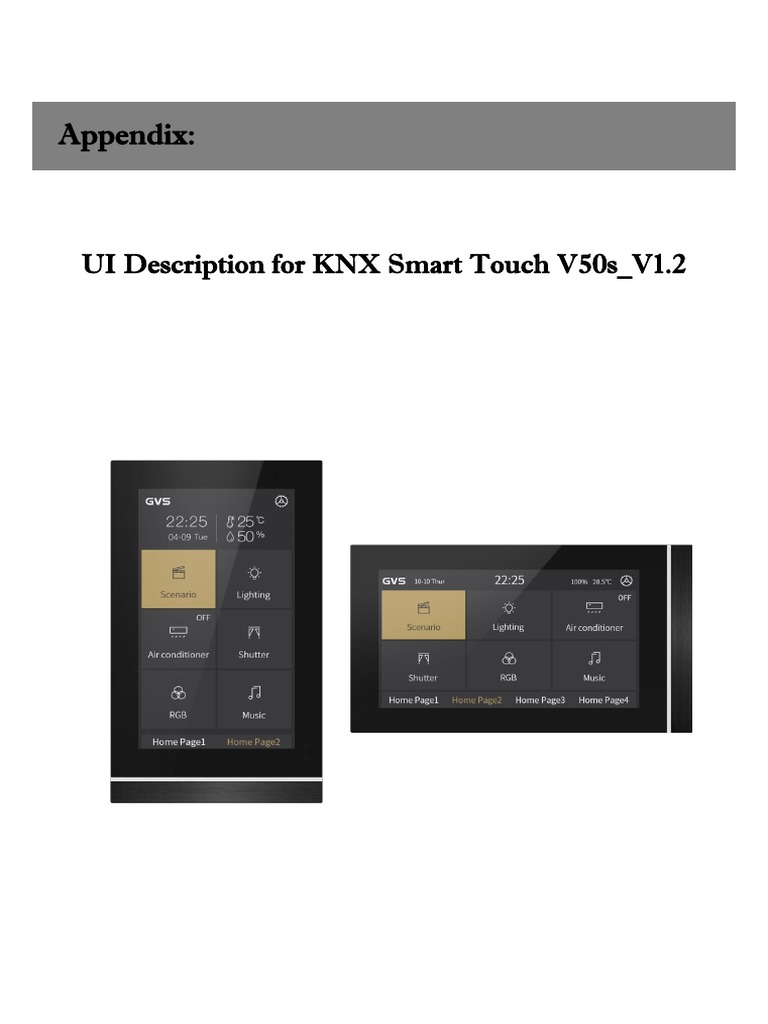 GVS - KNX Smart Touch V50s - UI - V1.2 - 20221228 - EN | PDF | Fahrenheit | Icon (Computing)