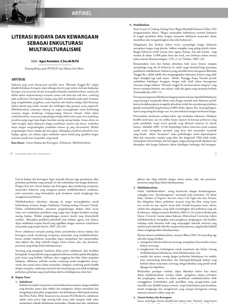 Artikel Literasi Budaya Dan Kewargaan Sebagai Enkulturasi ...