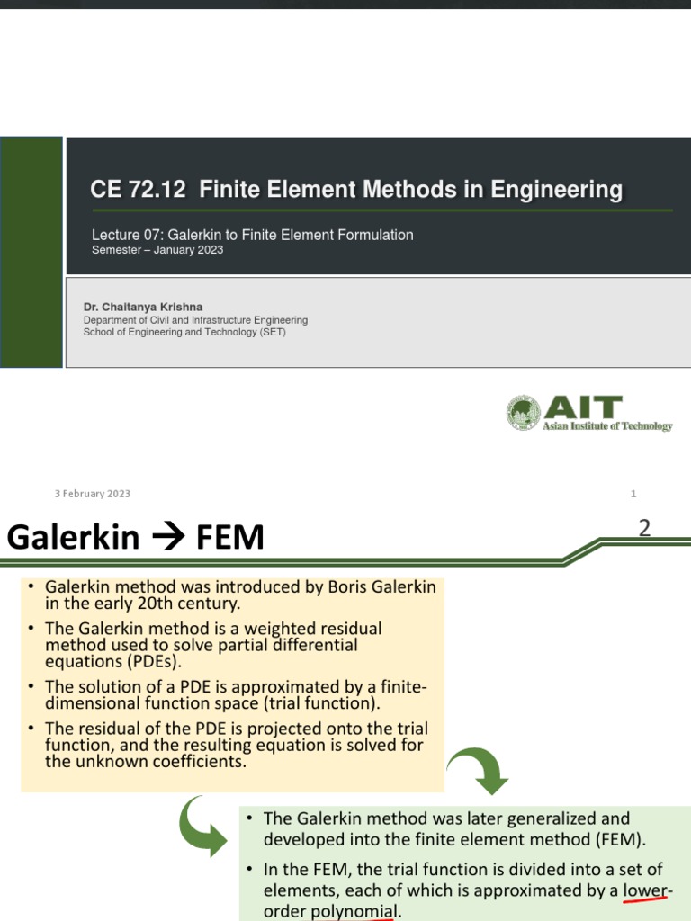 Lecture07 CE72.12Galerkin - To - FEM | PDF | Finite Element Method | Partial Differential Equation
