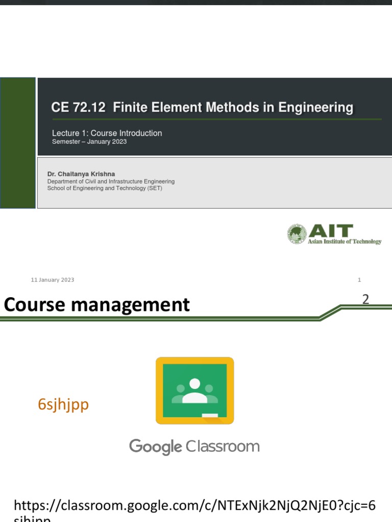Lecture01 CE72.12FEM - Course Introduction | PDF | Finite Element Method | Applied Mathematics