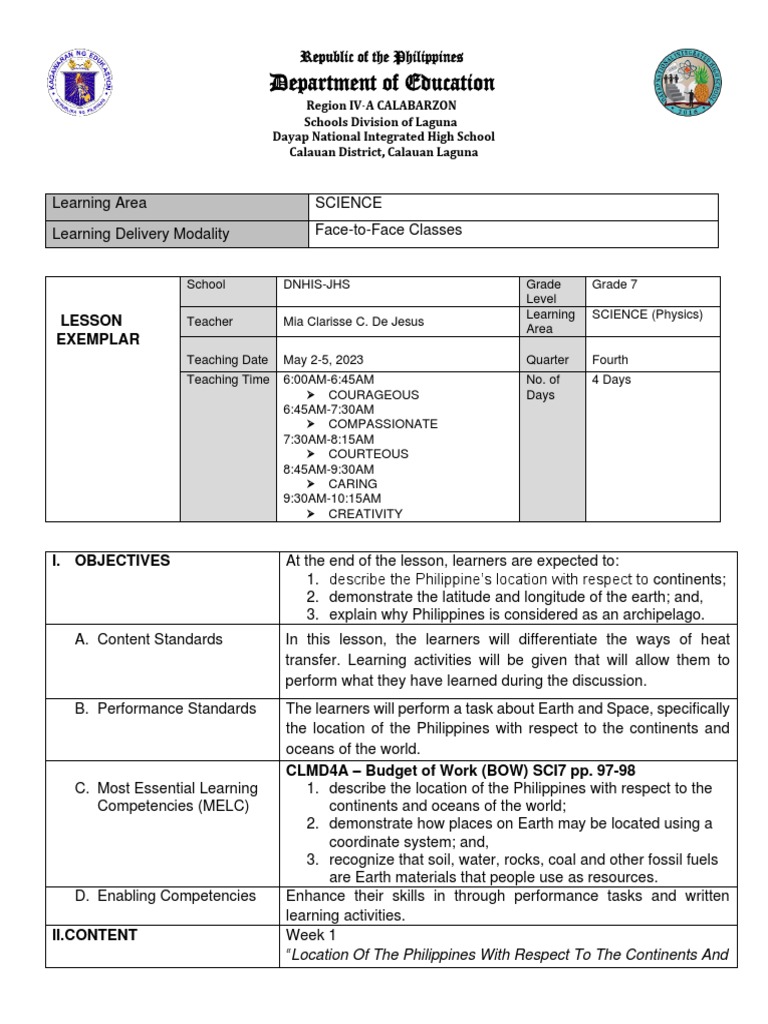Science 7-Le-Q4-W1 | PDF | Latitude | Longitude