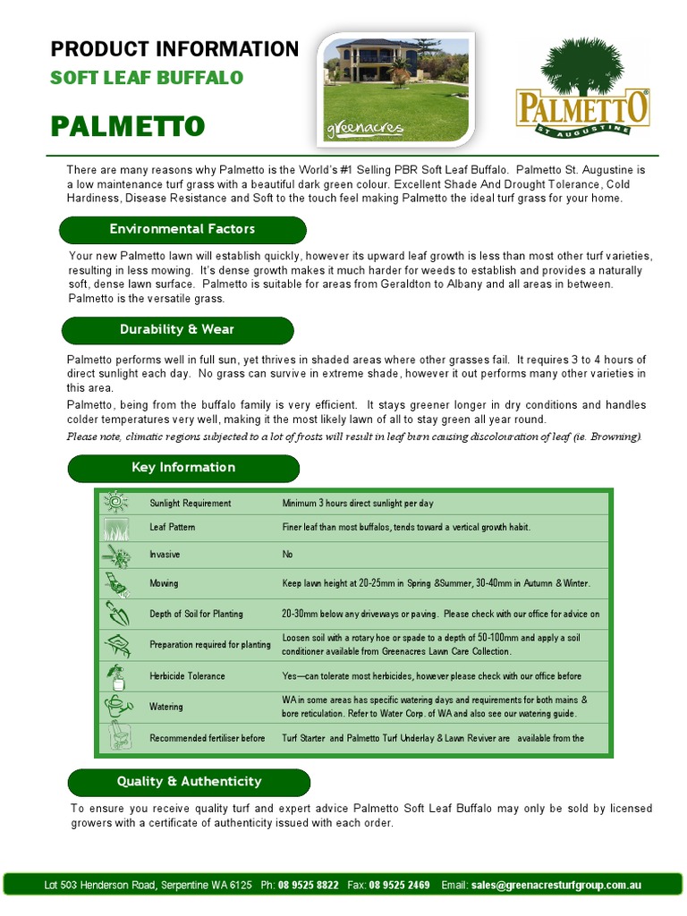 Palmetto Soft Leaf Buffalo 2018 | PDF | Lawn | Mower